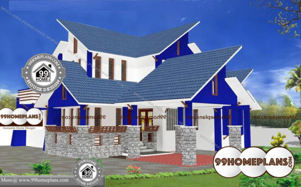 Sloping Roof Design - 2 Story Home plan Elevation - House Style Ideas