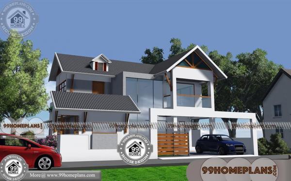Modern Indian House Front Elevation Designs with Double Story Bungalow