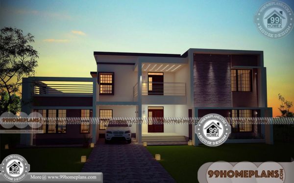 Rectangular Plot House Plan - Double Floored Modern Box Type Designs